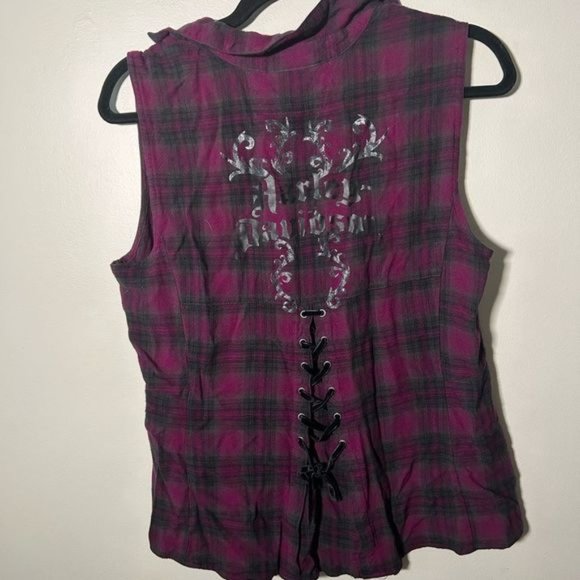 Harley-Davidson | Tops | Harley Davidsonlace Up Back Flannel Vest L ...
